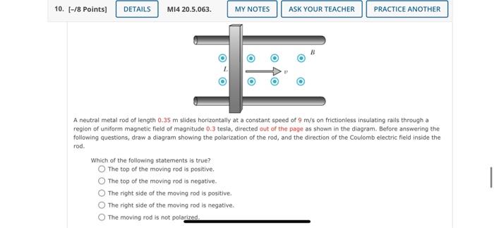 A neutral metal rod of length 0.35 m slides | Chegg.com