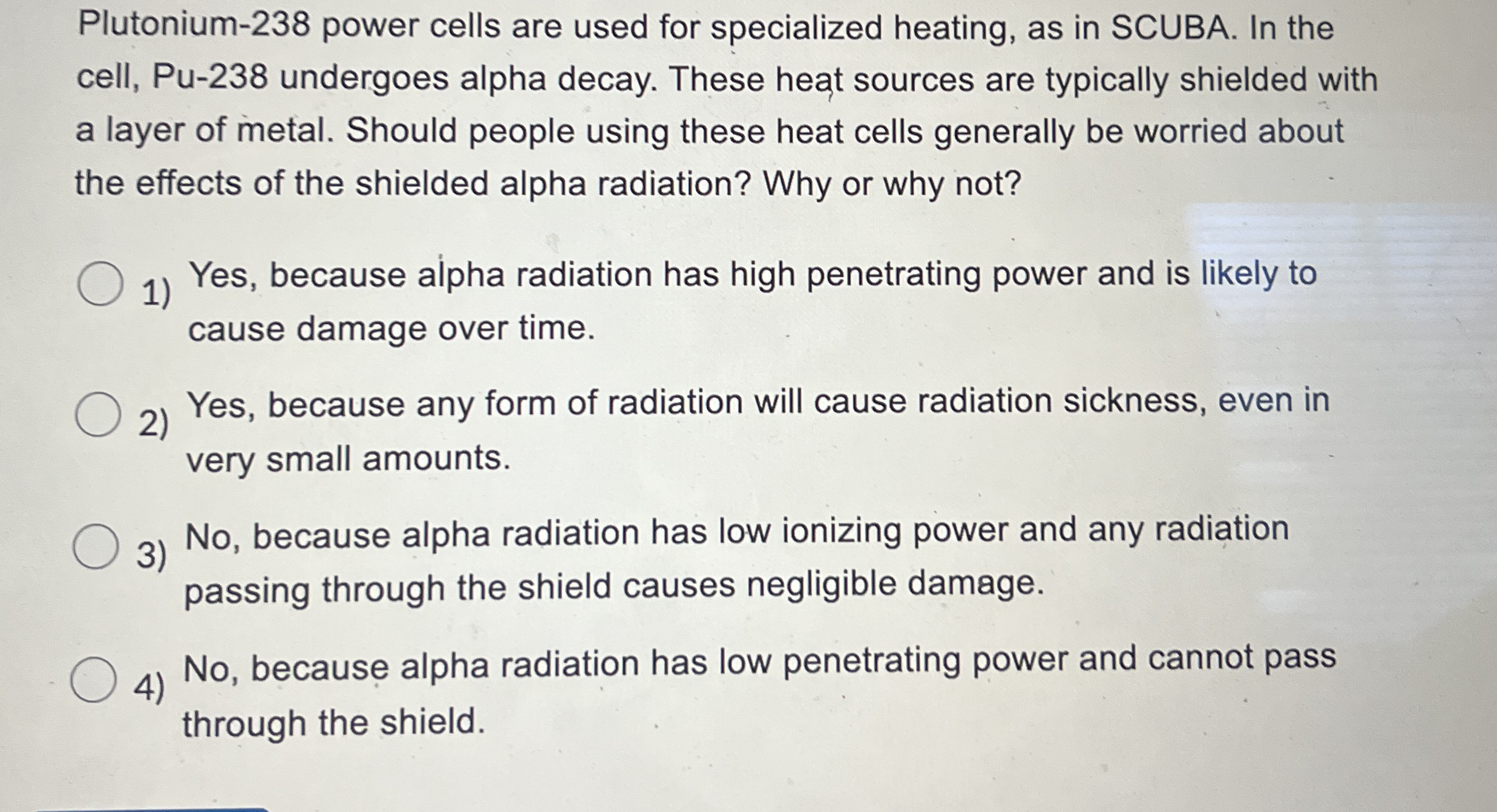 Solved Plutonium-238 ﻿power cells are used for specialized | Chegg.com