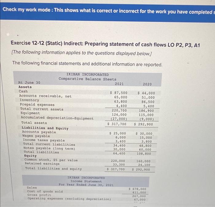 Solved Exercise 12-12 (Static) Indirect: Preparing statement | Chegg.com Solved Exercise 12-12 (Static) Indirect: Preparing statement | Chegg.com
