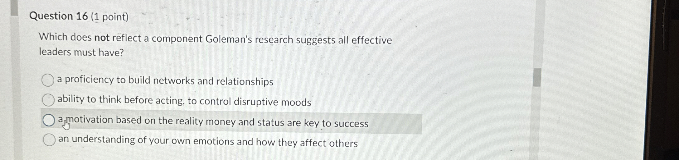 Solved Question 16 (1 ﻿point)Which does not reflect a | Chegg.com