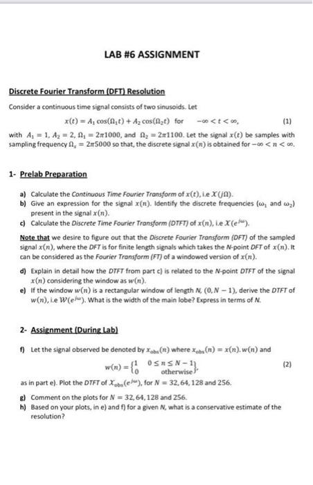 Solved LAB #6 ASSIGNMENT Discrete Fourier Transform (DFT) | Chegg.com