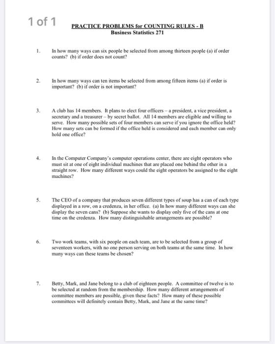 Solved 1 of 1 PRACTICE PROBLEMS for COUNTING RULES - B | Chegg.com