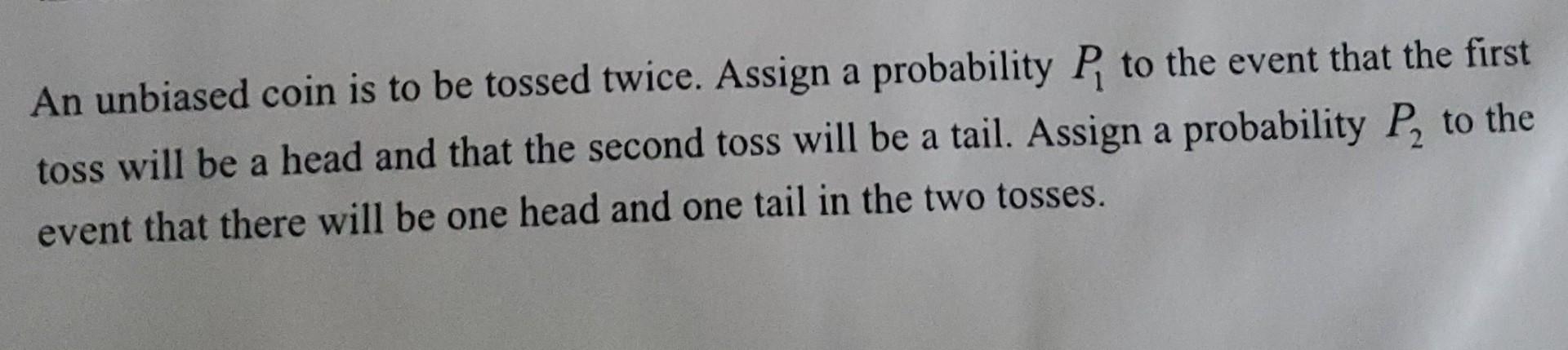 Solved An unbiased coin is to be tossed twice. Assign a | Chegg.com