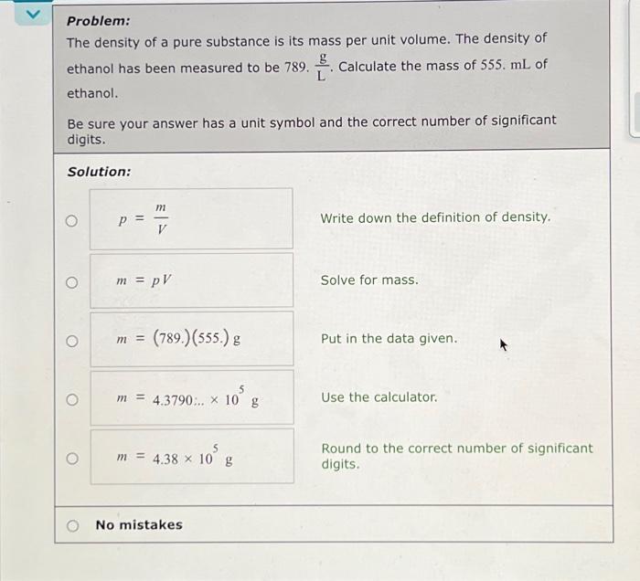 Solved Problem: The density of a pure substance is its mass | Chegg.com