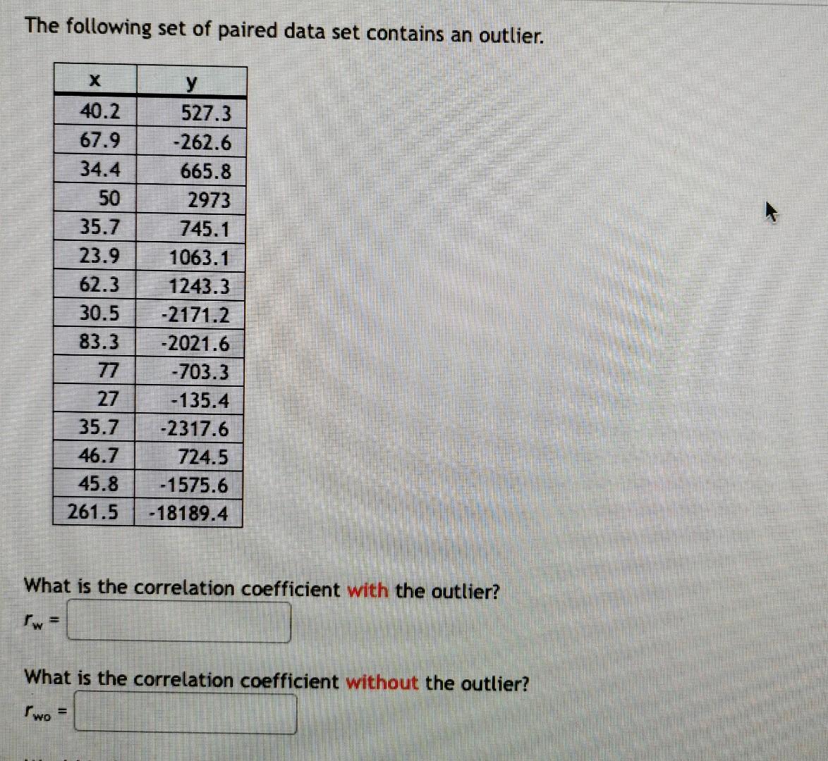 Solved The following set of paired data set contains an | Chegg.com