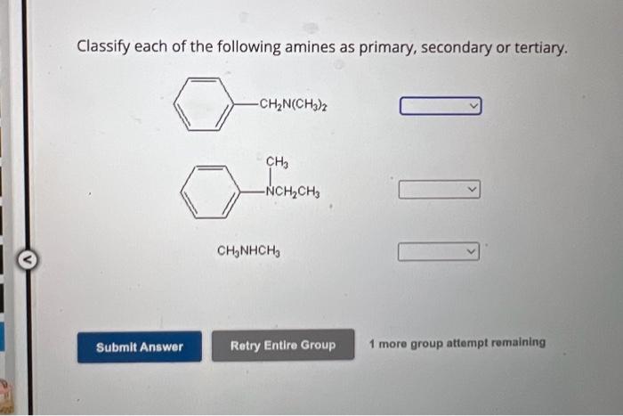 Solved Classify each of the following amines as primary, | Chegg.com