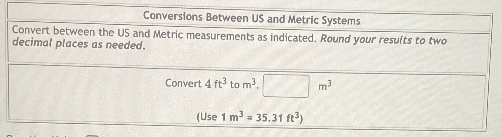 Solved Conversions Between US and Metric SystemsConvert | Chegg.com