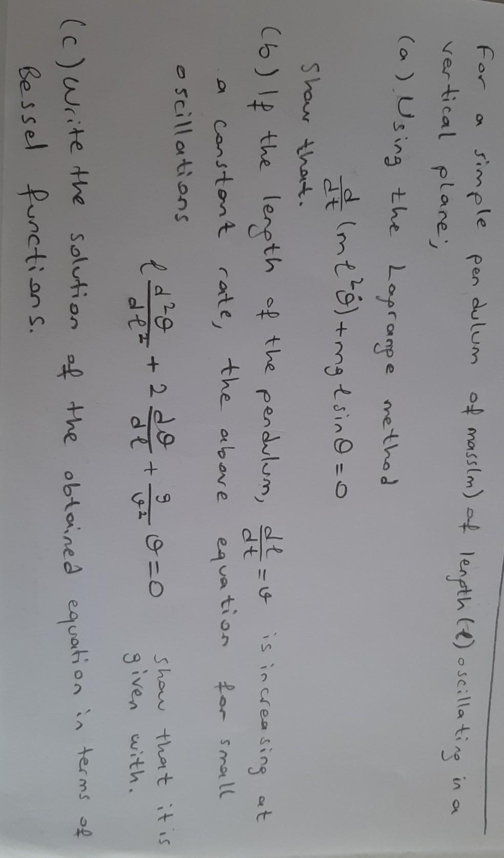 Solved for a dt simple pendulum pen dulum of massim) of | Chegg.com