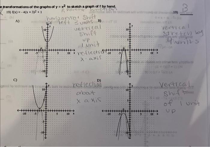 Solved transformations of the graphs of y=x2 to sketch a | Chegg.com