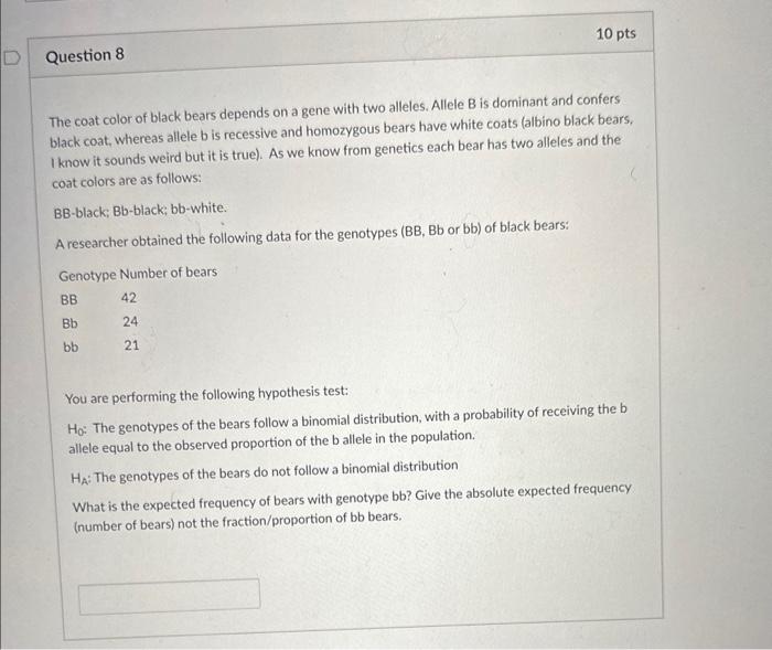 Solved The coat color of black bears depends on a gene with | Chegg.com