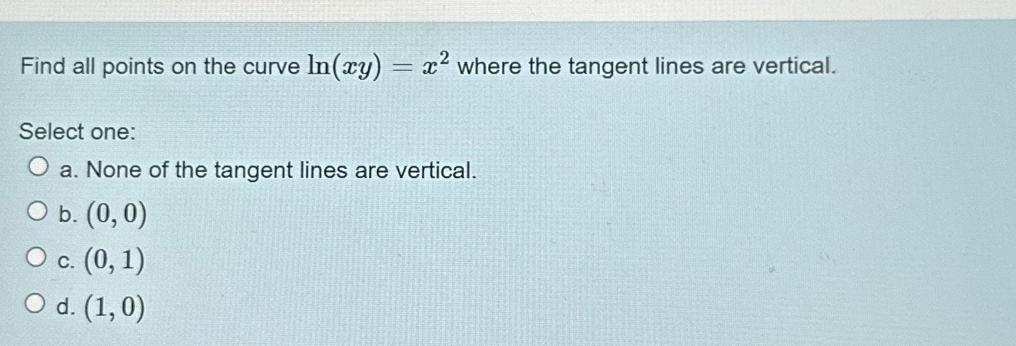 Solved Find all points on the curve ln(xy)=x2 ﻿where the | Chegg.com