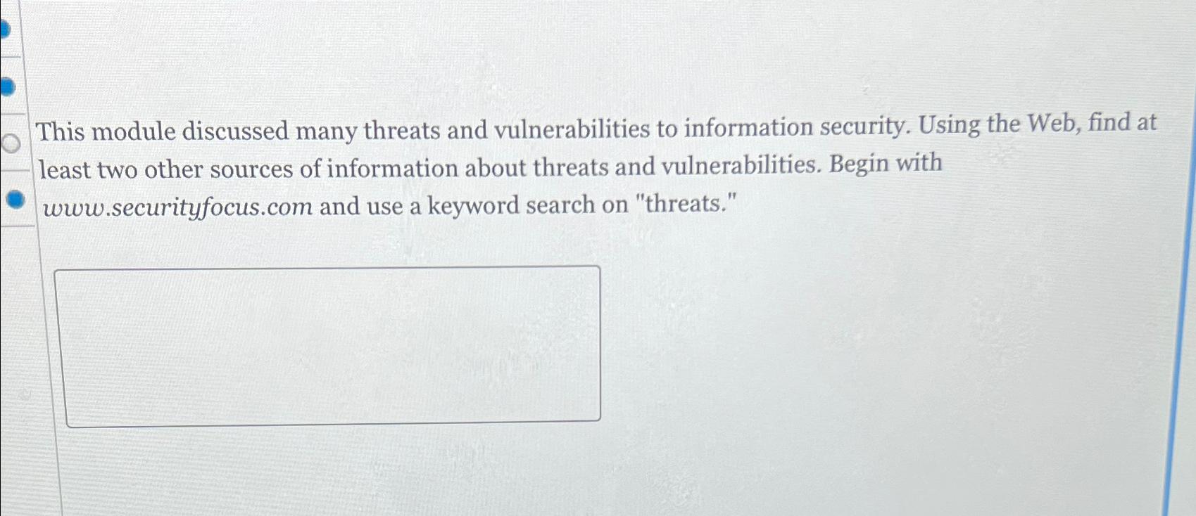 Solved This module discussed many threats and | Chegg.com