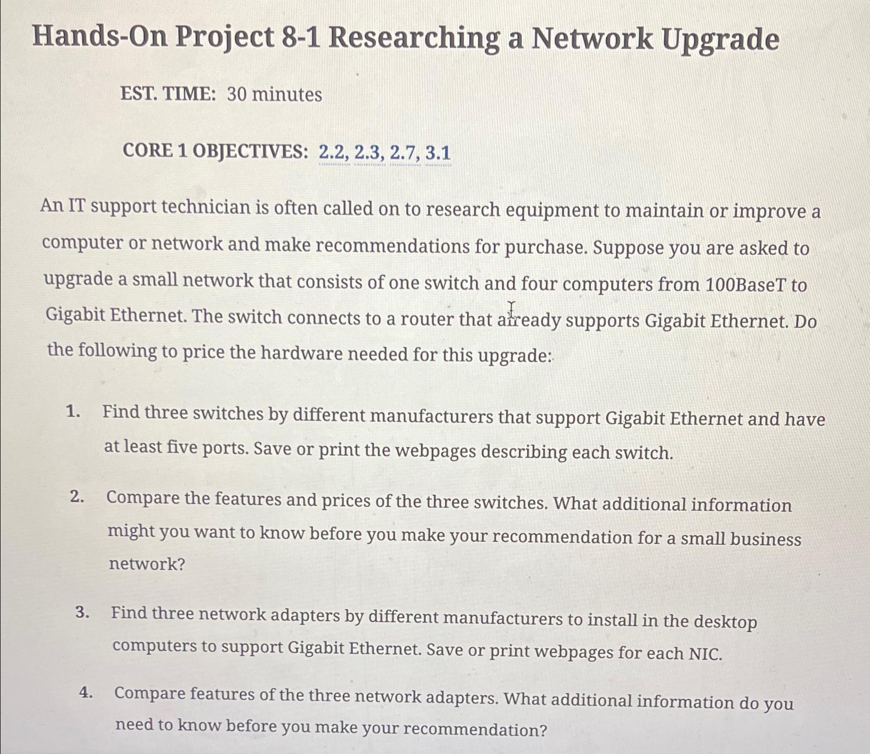 Hands-On Project 8-1 ﻿Researching a Network | Chegg.com