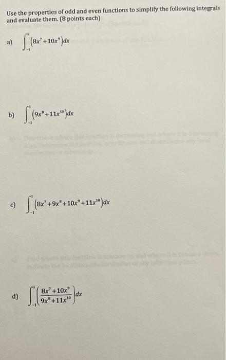 Solved Use the properties of odd and even functions to | Chegg.com