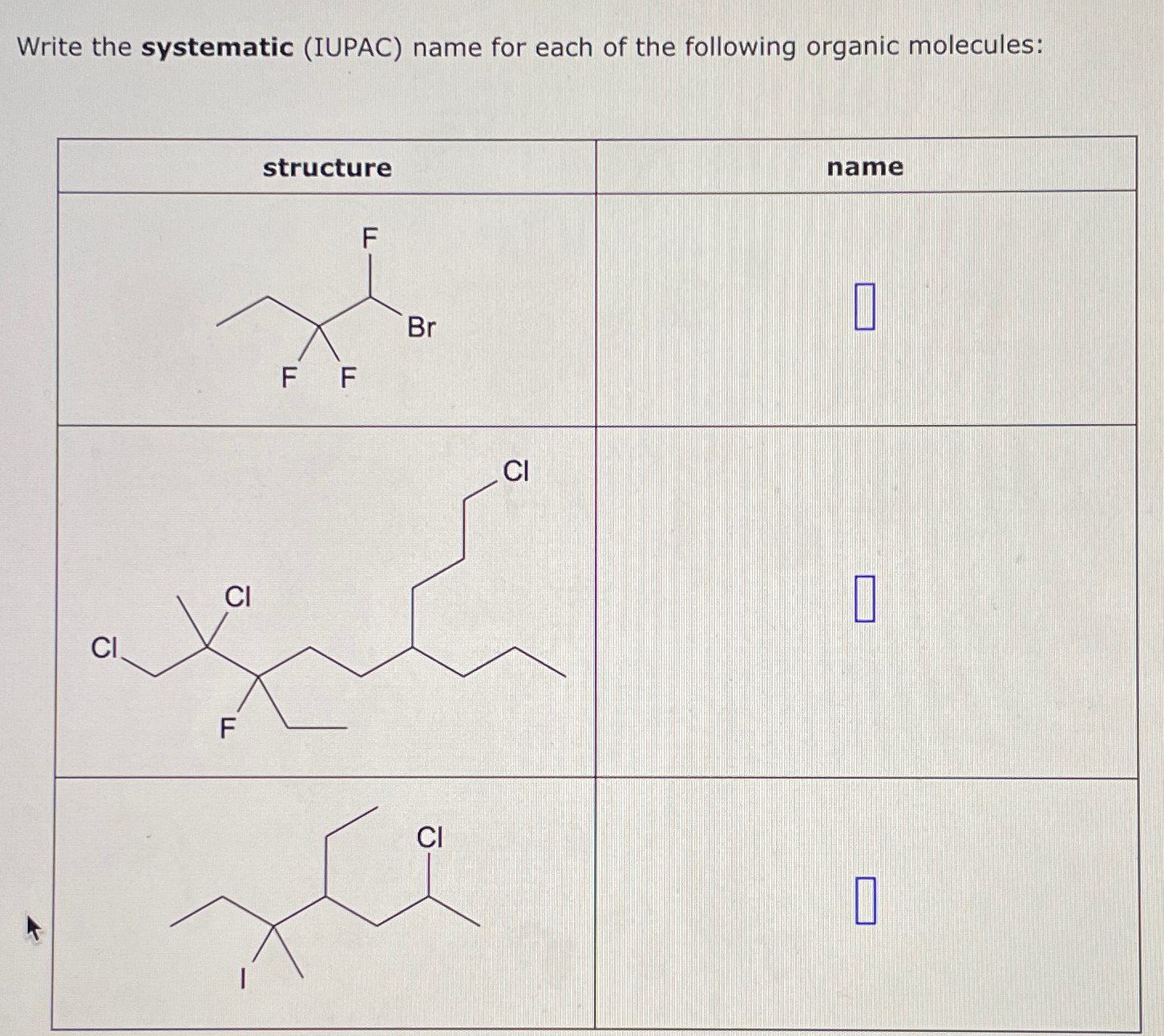 Solved Write the systematic (IUPAC) ﻿name for each of the | Chegg.com