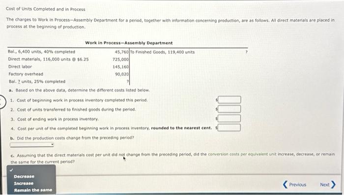 Solved Cost of Units Completed and in Process The charges to | Chegg.com