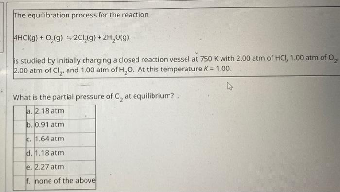 Solved 4HCl(g)+O2( g)⇋2Cl2( g)+2H2O(g) is studied by | Chegg.com