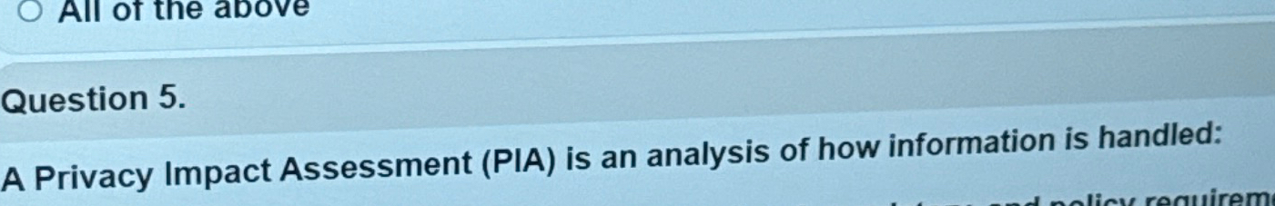 Solved Question 5.A Privacy Impact Assessment (PIA) ﻿is an | Chegg.com