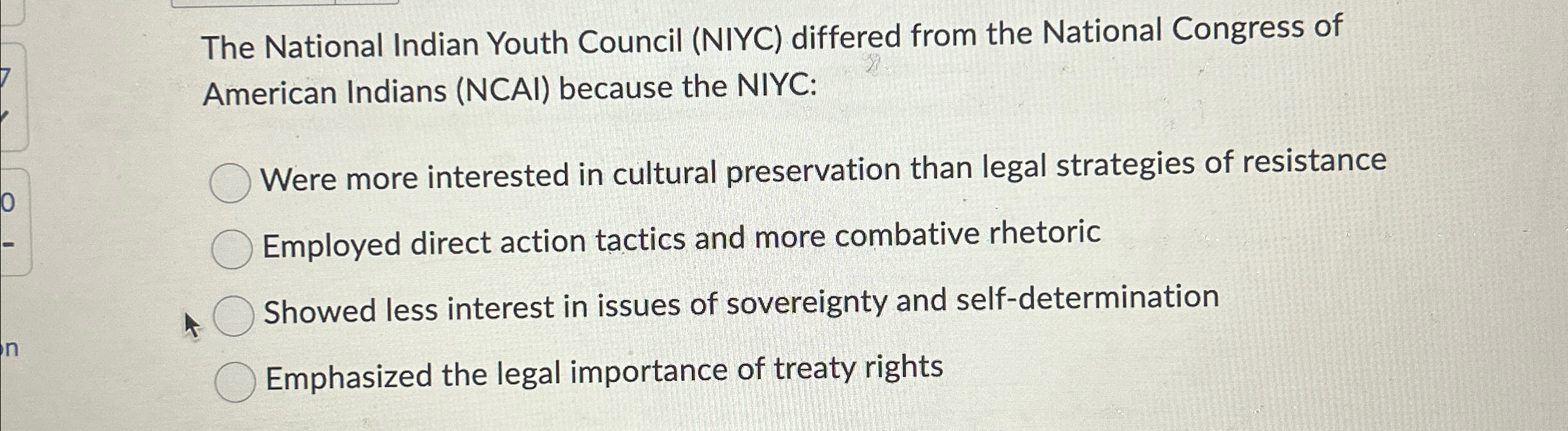 Solved The National Indian Youth Council (NIYC) ﻿differed | Chegg.com