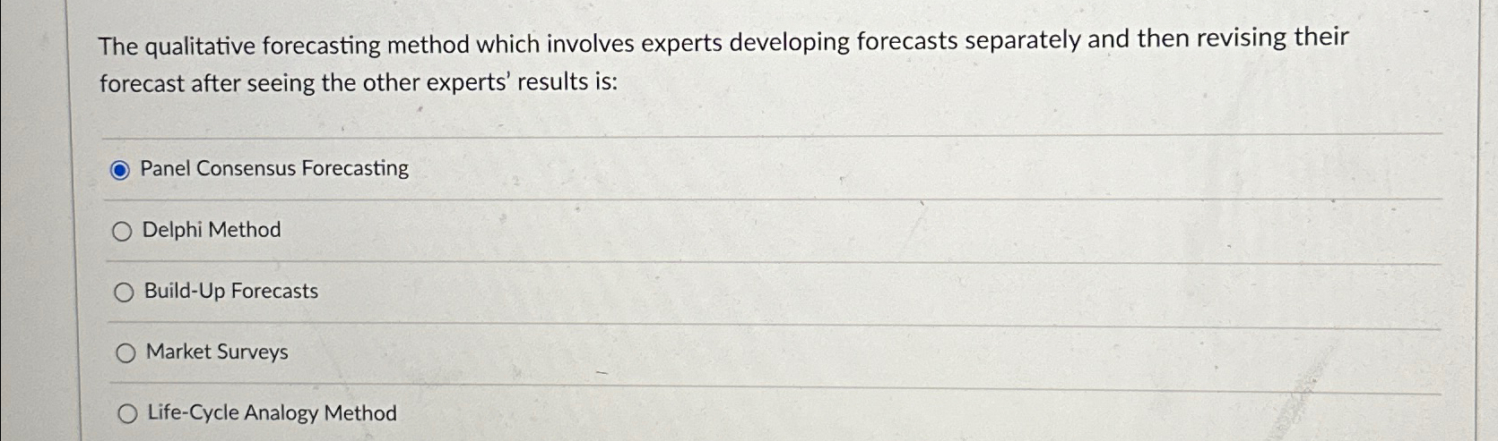 Solved The qualitative forecasting method which involves | Chegg.com