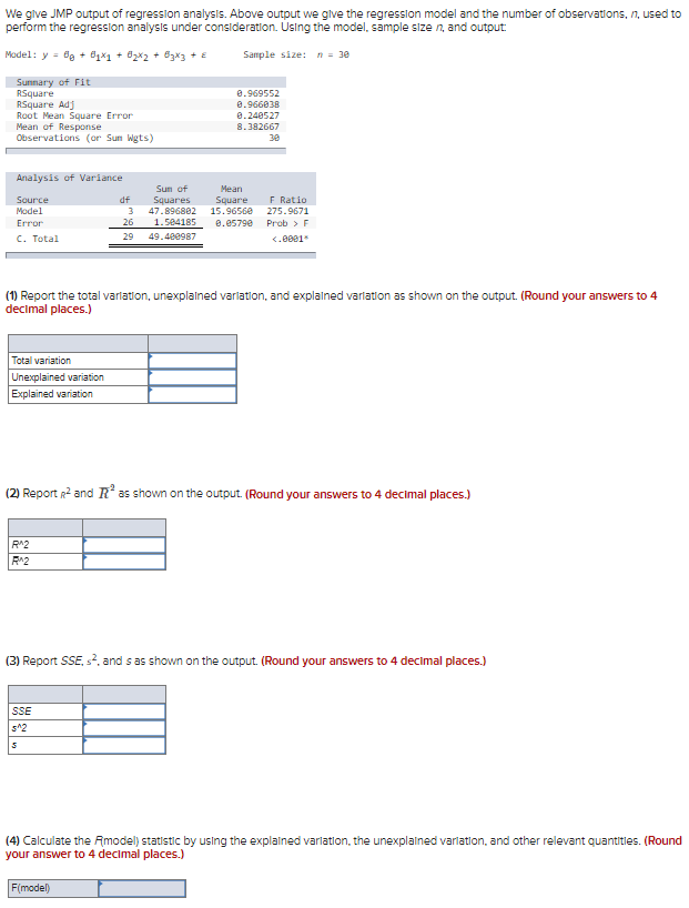 Solved We glve JMP output of regresslon analysis. Above | Chegg.com