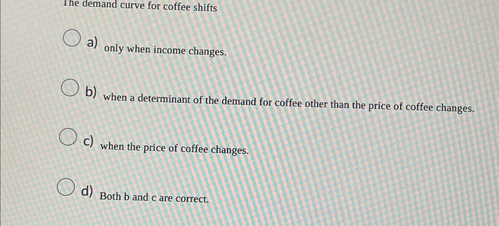Solved The demand curve for coffee shiftsa) ﻿only when | Chegg.com
