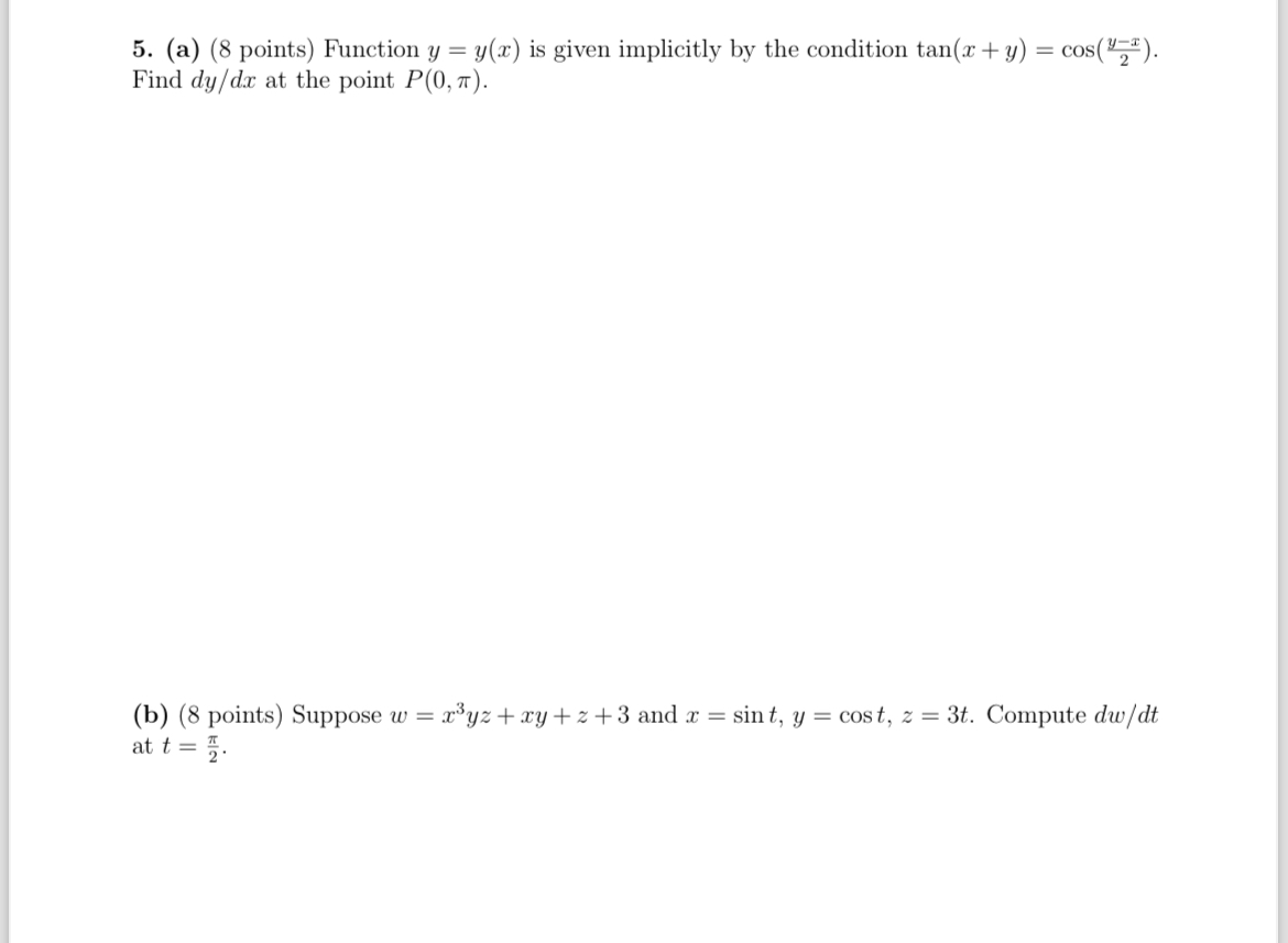 Solved (a) (8 ﻿points) ﻿Function y=y(x) ﻿is given implicitly | Chegg.com