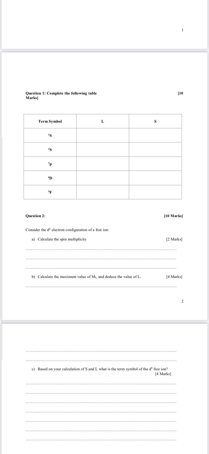 Solved 1Question 1: Complete the following | Chegg.com