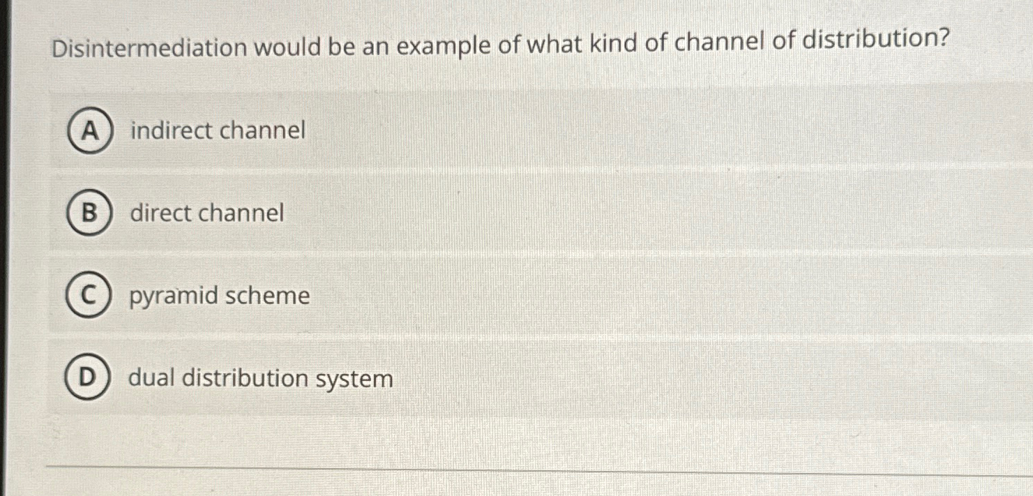 Solved Disintermediation would be an example of what kind of | Chegg.com