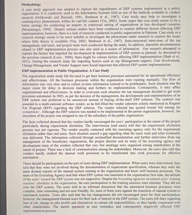 Solved Read the attached case study on ERP implementation | Chegg.com