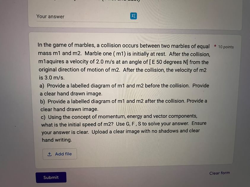 in the game of marbles, a collision ouccurs bewteen | Chegg.com