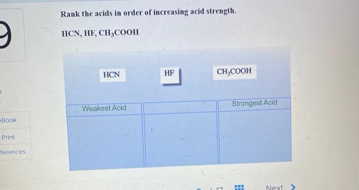 Solved Rank the acids in order of increasing acid strength. | Chegg.com