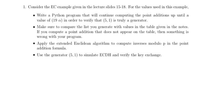 Solved 1. Consider the EC example given in the lecture | Chegg.com