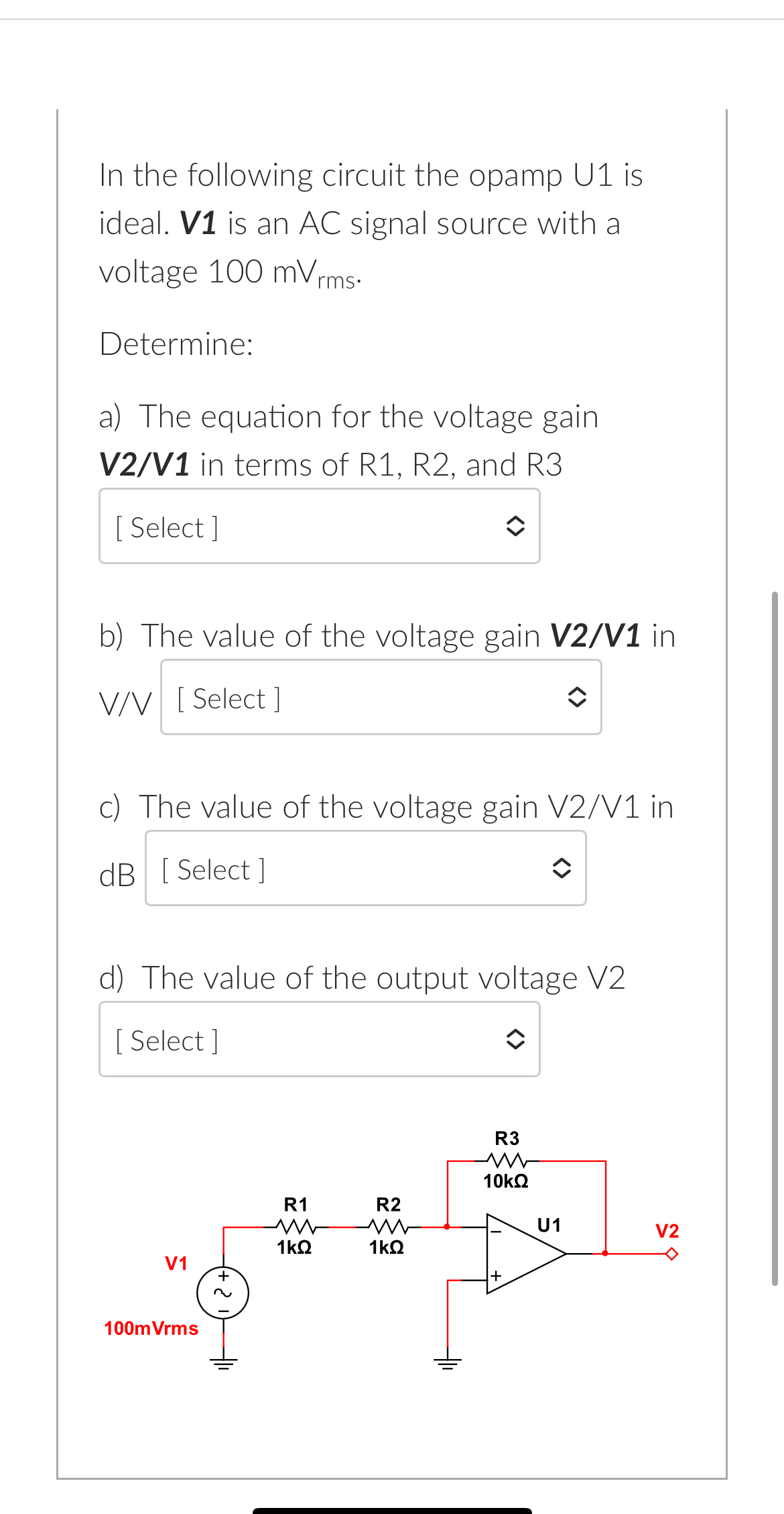 Solved In the following circuit the opamp U1 ﻿is ideal. V1 | Chegg.com