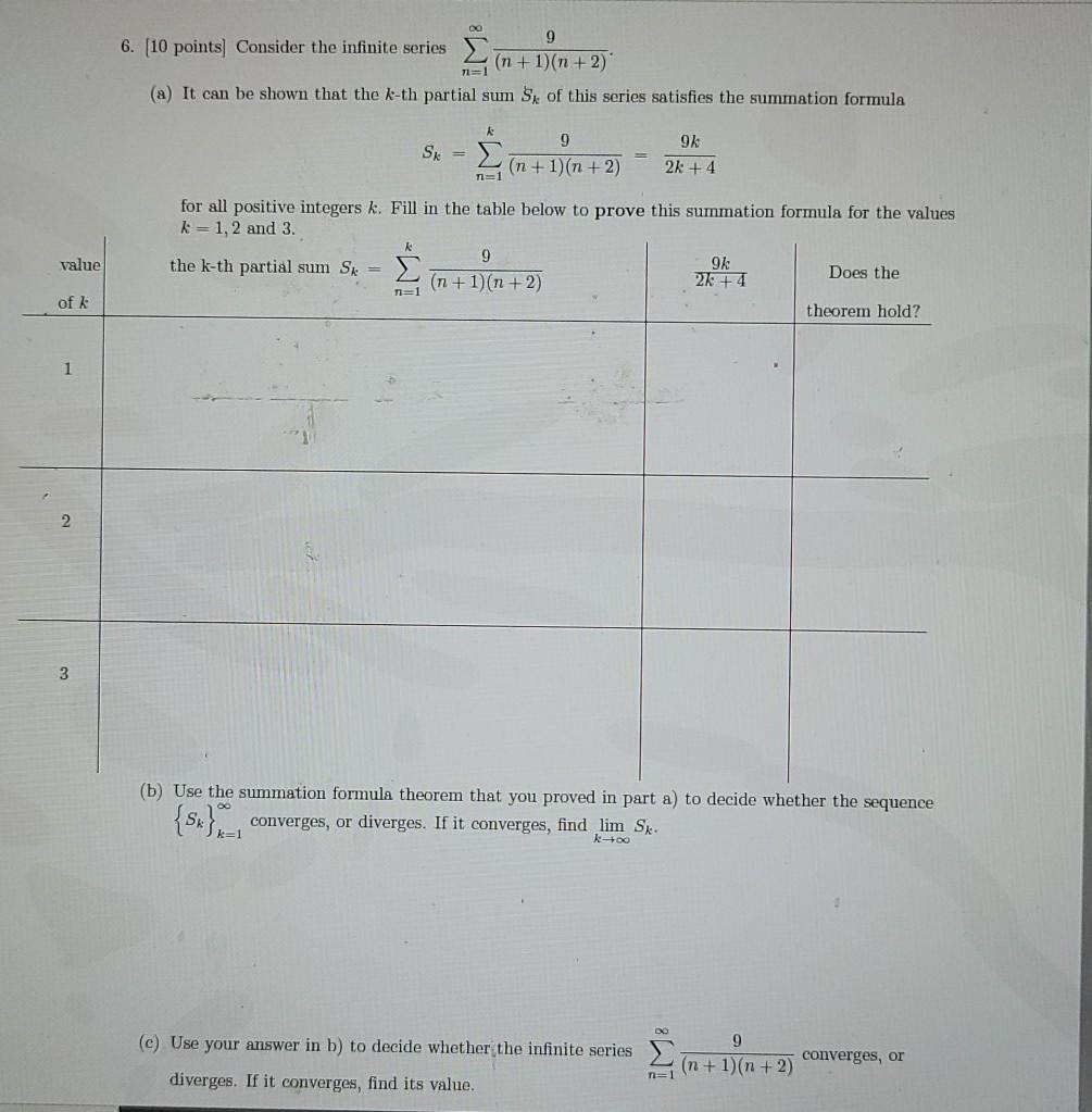 Solved 00 9 6. [10 points Consider the infinite series (n + | Chegg.com