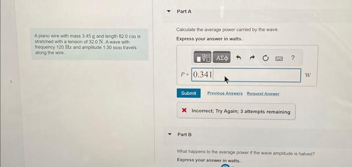 Solved Calculate the average power carried by the wave A | Chegg.com