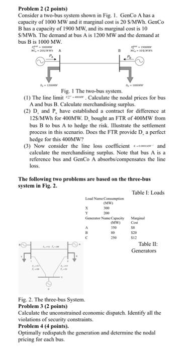 Problem 2 (2 points) Consider a two-bus system shown | Chegg.com