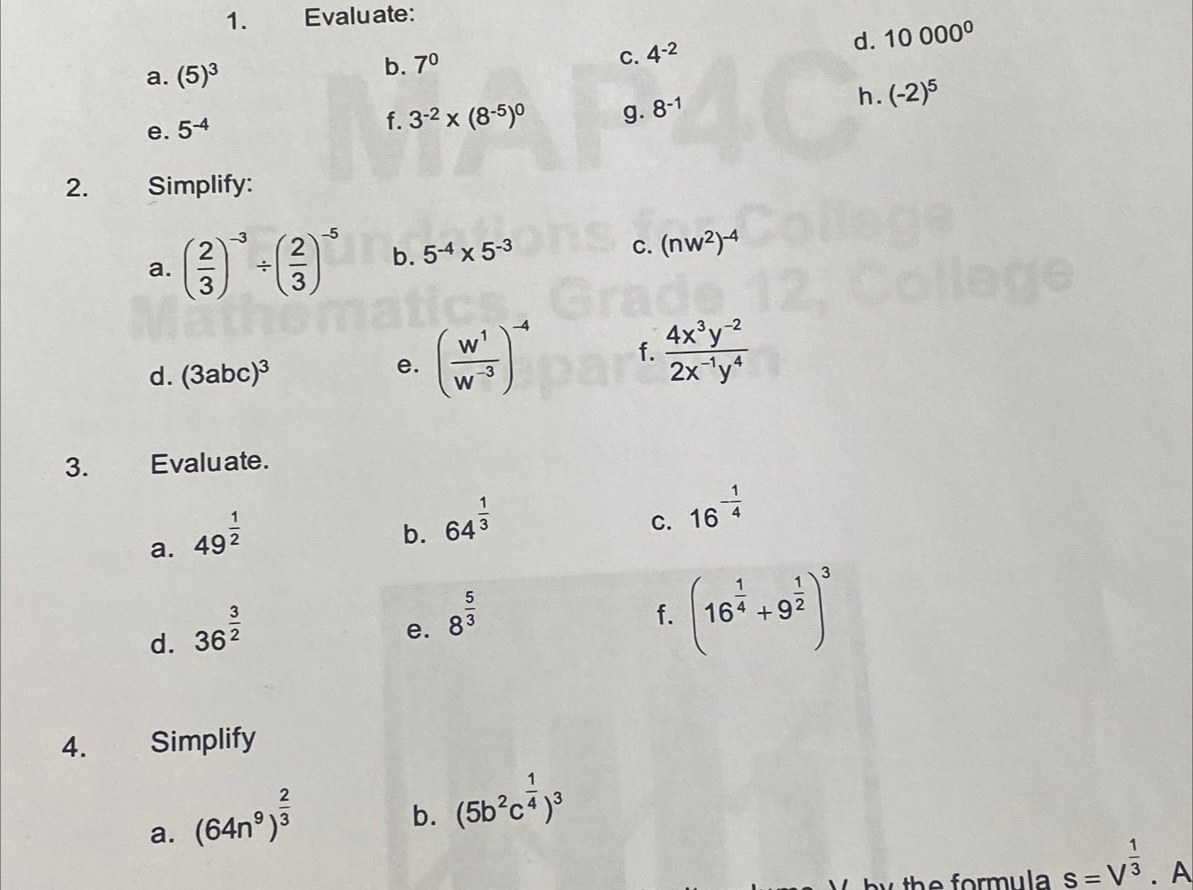 Solved Evaluate:a. (5)3b. 70c. 4-2d. 10000°e. 5-4f. 3-2×(8-5 | Chegg.com