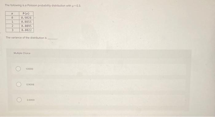 Solved The following is a Poisson probability distribution | Chegg.com