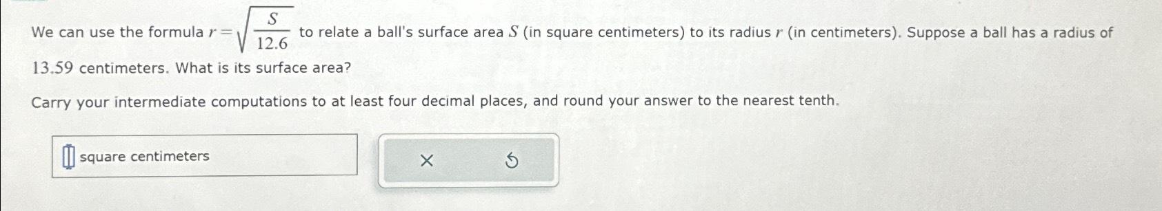 Solved We can use the formula r=S12.62 ﻿to relate a ball's | Chegg.com