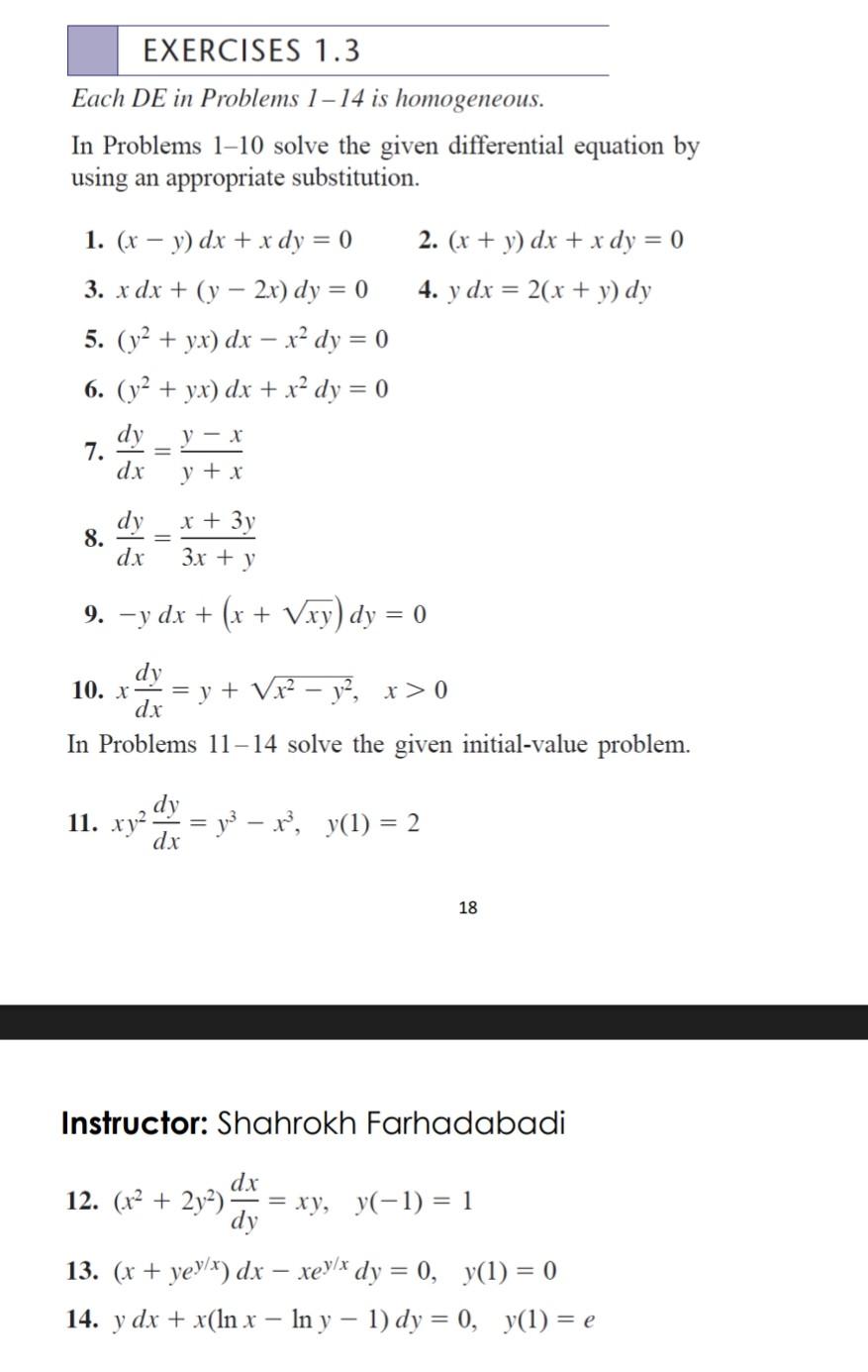 Solved EXERCISES 1.3 Each DE in Problems 1-14 is | Chegg.com