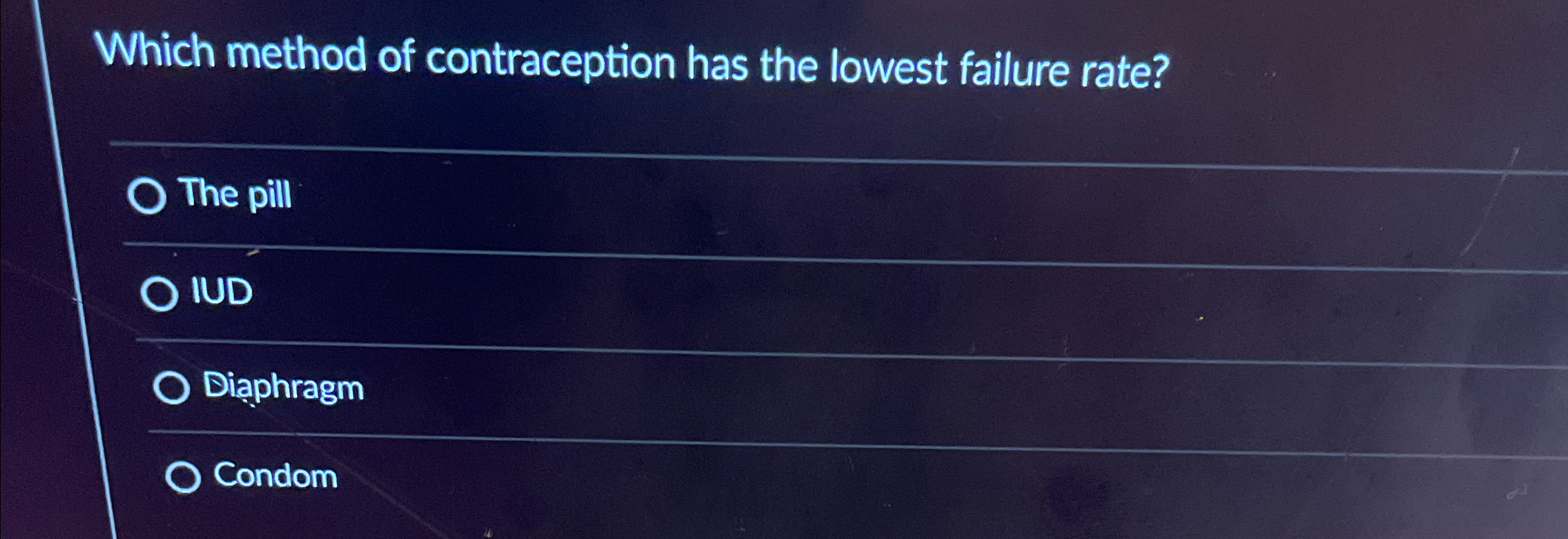 Which method of contraception has the lowest failure | Chegg.com