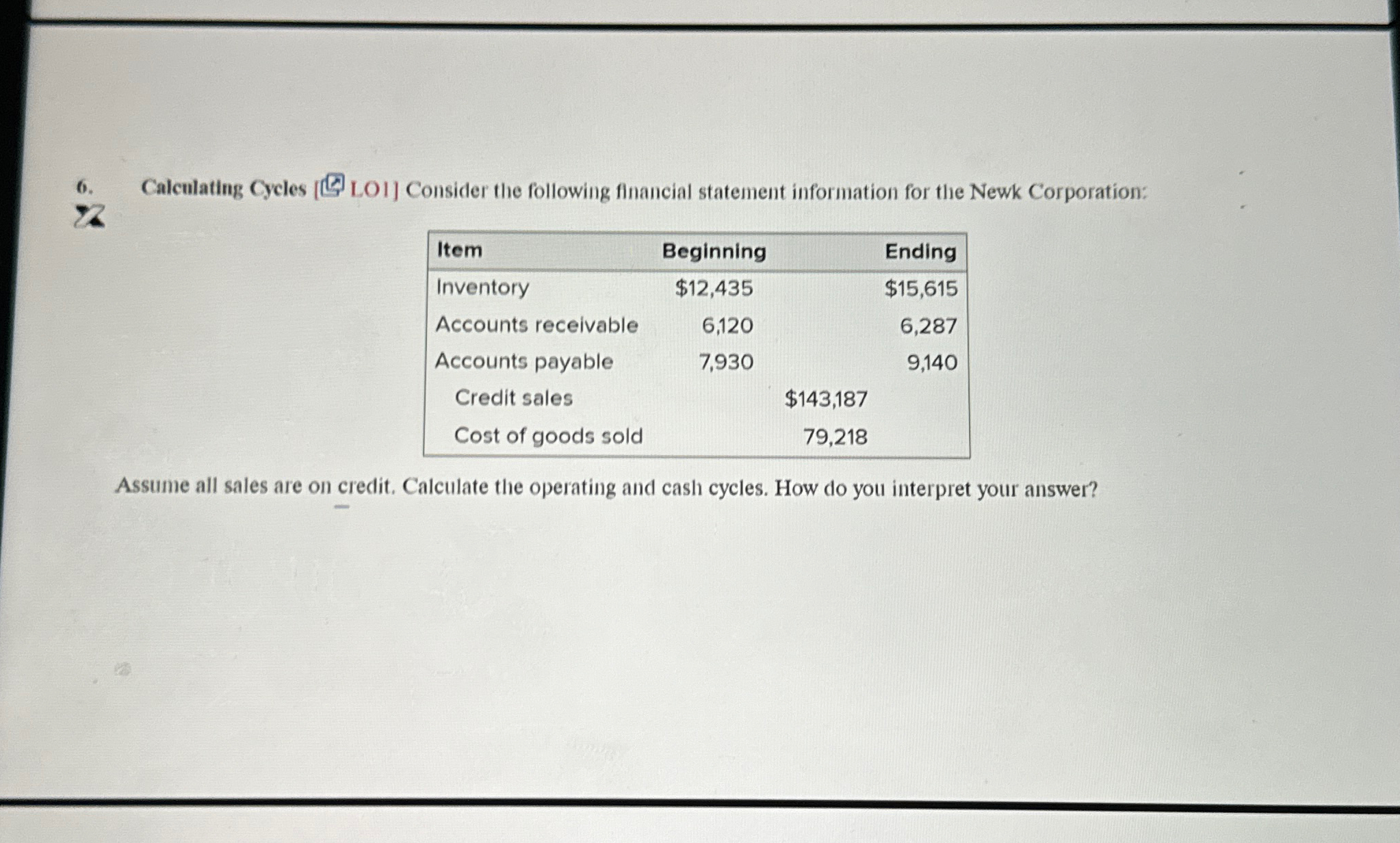 Solved Calculating Cycles [凸 ﻿LOI] ﻿Consider the following | Chegg.com
