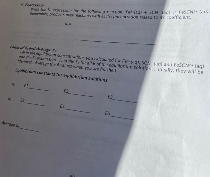 Solved KC Expression Write the Kc expression for the | Chegg.com