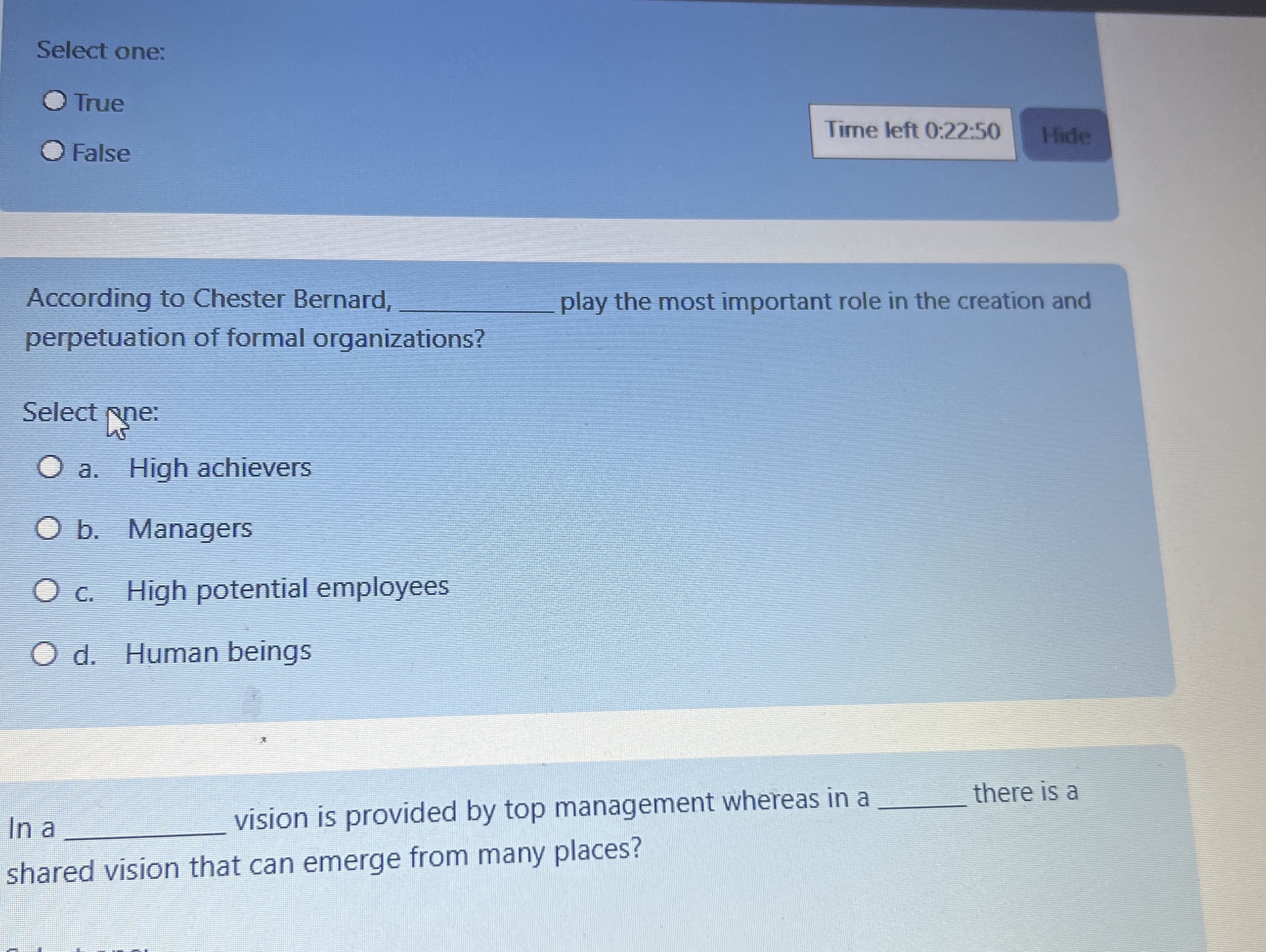 Solved Select one:TrueFalseTime left 0:22:50HideAccording to | Chegg.com