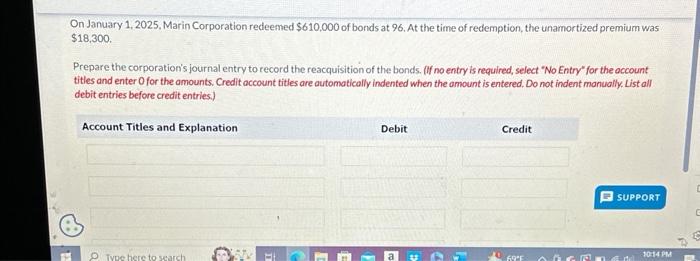 Solved On January 1,2025, Marin Corporation redeemed | Chegg.com