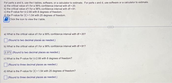 Solved For parts a and b, use the t tables, software, or a | Chegg.com