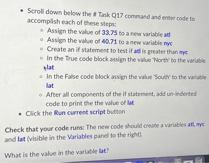 Solved - Scroll down below the \# Task Q17 command and enter | Chegg.com
