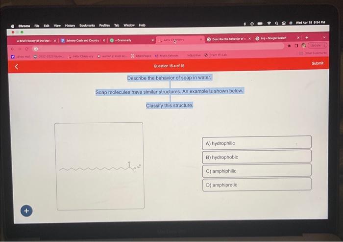 Solved Describe the behavior of soap in water. Soap | Chegg.com