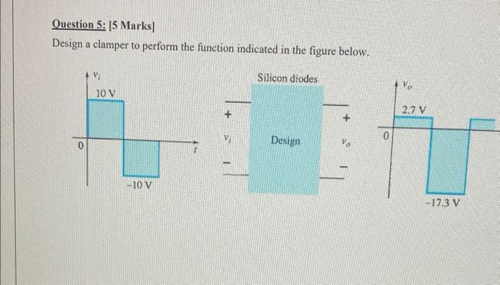 Solved Question 5: 15 Marks] Design a clamper to perform the | Chegg.com
